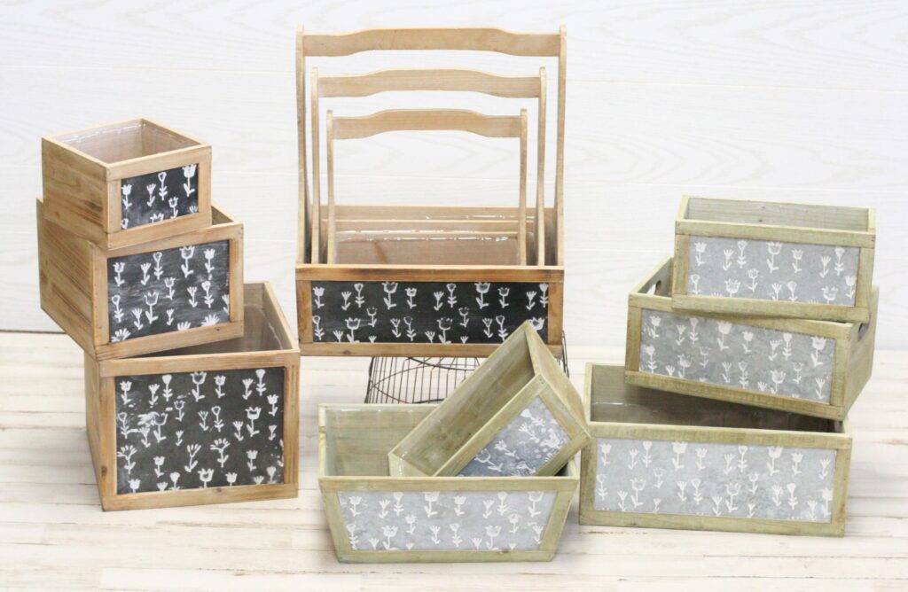 13 Piece Etched Wooden Containers - Unique Designs
